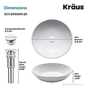 KRAUS Viva™ Round White Porcelain Ceramic Vessel Bathroom Sink with Pop-Up Drain, 16 1/2 in. D x 4 3/8 in. H, KCV-203GWH