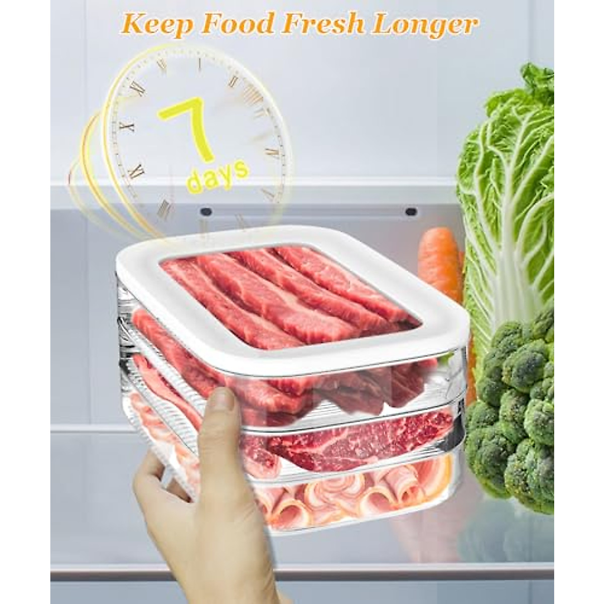 QUSUKO Deli Meat Container for Fridge, Lunch Meat Container for Refrigerator, Food Storage Boxes with Lid for Cold Cuts, Lunch Meat, Salami, Meal Prep Containers, BPA Free, 3pcs