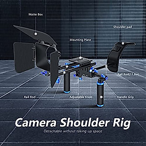 NEEWER Camera Shoulder Rig, Video Film Making System Kit for DSLR Camera and Camcorder with Shoulder Mount, 15mm Rod, Handgrip and Matte Box, Compatible with Canon Nikon Sony DSLR Cameras (Blue)