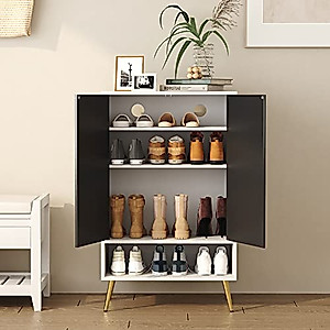 HOMEFORT Shoe Cabinet,15 Pairs Shoe Rack Organizer Cabinet, Freestanding Shoe Storage Cabinet for Narrow Entryway Closet,6-Tier Modern Shoe Organizer with Double Doors and Adjustable Shelf (White)