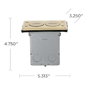 Hubbell Raco 6500BR Rectangular Floor Box Kit Metallic Cover Plate, 15 Amp, Brass