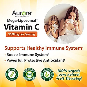 Aurora Nutrascience, Mega- Liposomal Vitamin C, 3,000 mg per Serving, Gluten Free, Non-GMO, Sugar Free, High Absorption, Fat Soluble Vitamin C, Immune System Support, 16 oz (480 mL)
