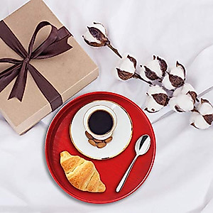 Round Solid Wood Serving Tray, Non-Slip Tea Coffee Snack Plate Food Meals Serving Tray with Raised Edges for Home Kitchen Restaurant(10.6inch,Red )