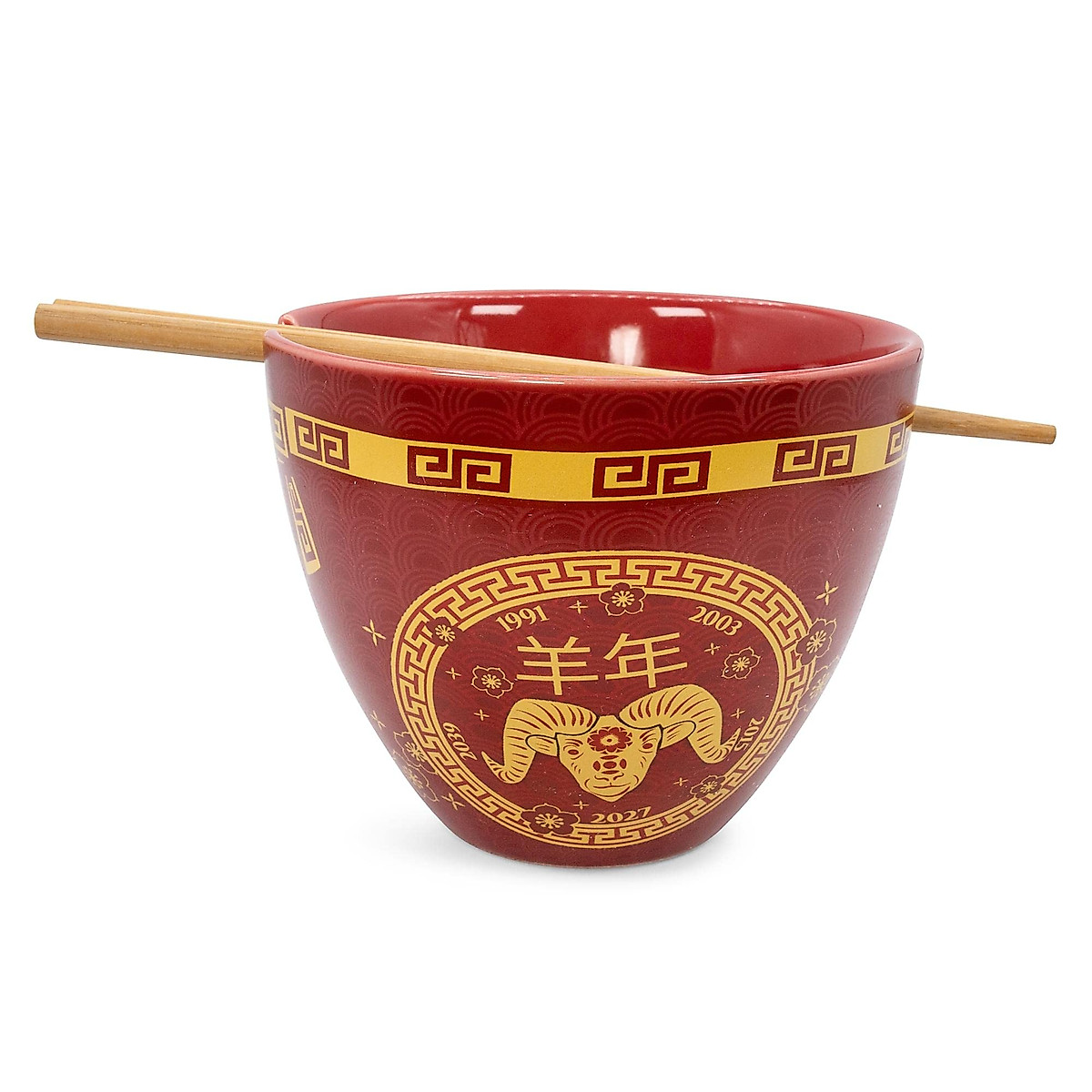 Boom Trendz Year Of The Sheep Chinese Zodiac Ceramic Dinnerware Set Includes 16 Ounce Ramen Noodle Bowl and Red One Size