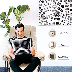 MCombo Recliner with Ottoman Chair Accent Recliner Chair with Vibration Massage, Removable Lumbar Pillow, 360 Degree Swivel Wood Base, Faux Leather 9096 (Cream White)