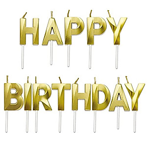 Comluge 13Pcs 3.55 Inches 3D Gold Happy Birthday Letter Candles for Cake Metallic Looking Candles for Birthday Cake Cupcake Candles(Small, Gold)