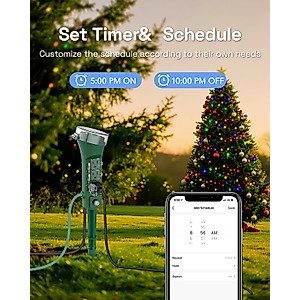 HBN Outdoor Smart Plug Waterproof WiFi Outdoor Outlet Timer with 6 Grounded Outlets, Remote & Voice Control Heavy Duty Yard Stake Plug Compatible with Alexa and Google Assistant No Hub Required