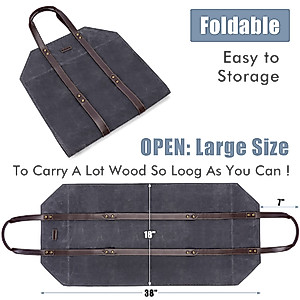 Log Carrier|Waxed Canvas Log Holder|Firewood Carrier Tote Bag|Fireplace Wood Stove Accessories-Grey