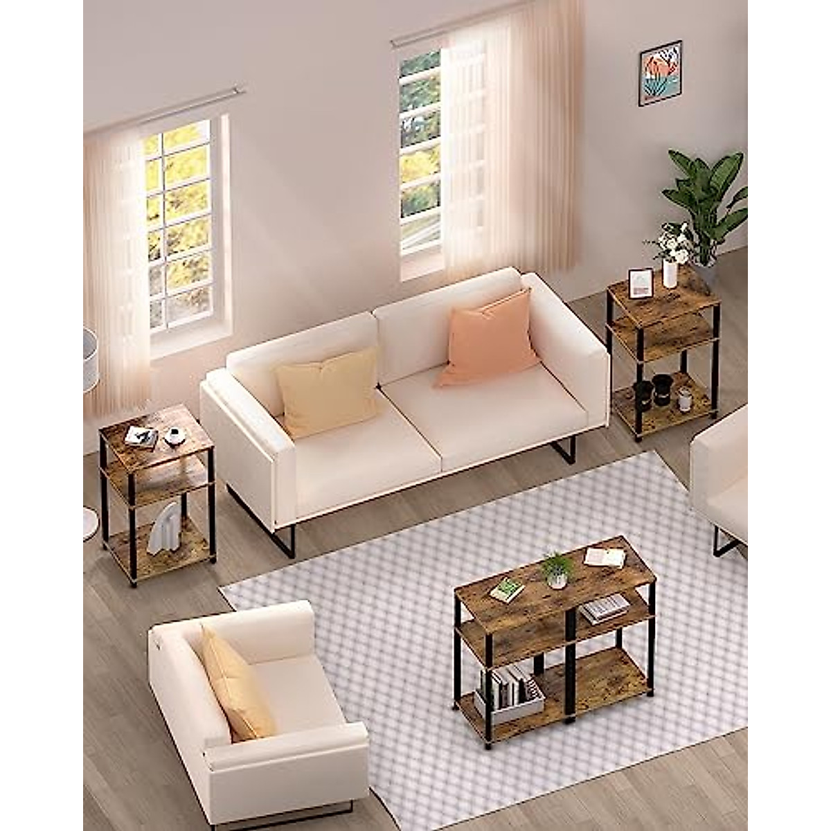 WOODYNLUX Night Stand 3-Tier Side Table, End Table with Shelves, Tall Bedside Table, Nightstand Accent Table for Living Room, Bedroom, Rustic.