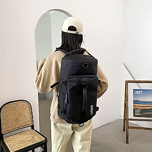 NEWSTYP Waterproof Gym Fitness Bag Outdoor Backpack Women Men Travel Backpack Shoe Sport Student Excerise Fashion Casual Backpack (Black)