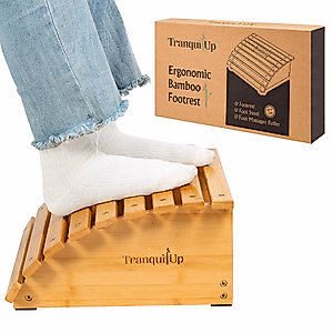 TranquilUp Bamboo Footrest under Desk, Foot Massager - Wide Surface - Anti-slip Bottom - Ergonomic - Barefoot Friendly - Suitable for Office, Home, Washroom, Help Improve Posture - Pain Relief