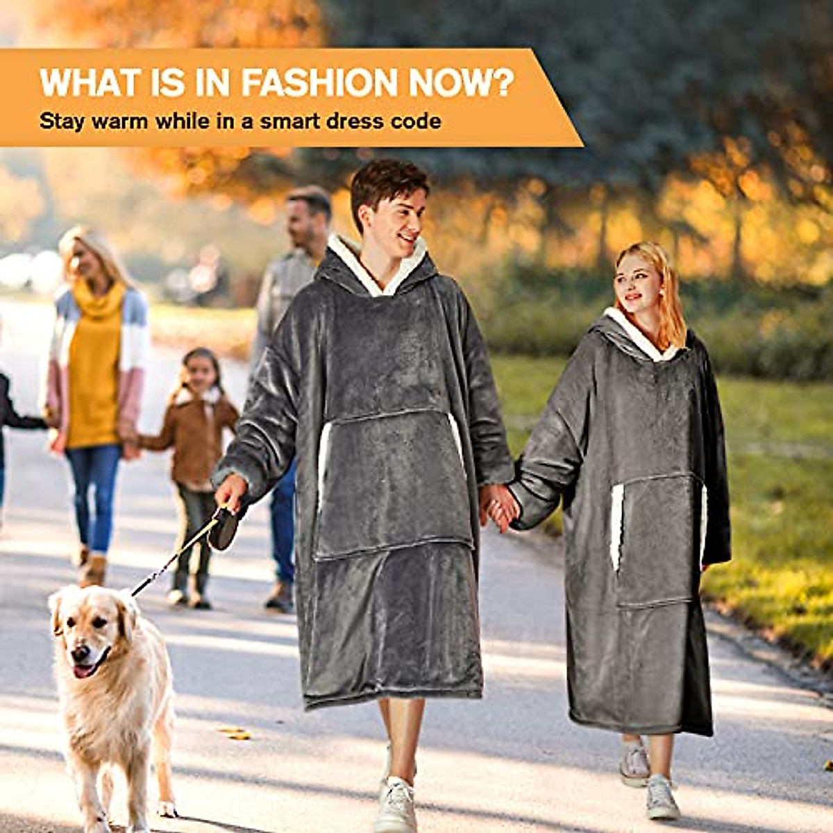 yescool Oversized Wearable Blanket Hoodie, Flannel Sherpa Fleece Blanket Sweatshirt for Adults Women Men, Big Plush Cozy Hooded Blanket with Hood, Pocket & Sleeves, One Size Fits All (Grey)