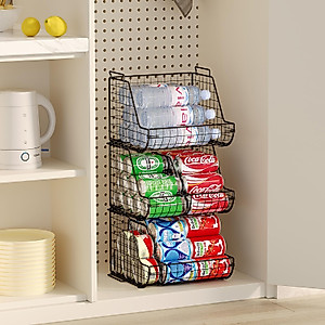 Stacking Can Dispensers 3 Tier with 3 Divider, Pantry Can Organizer, Standing Water Bottle Holder, Beverage Drink Pop Soda Can Storage Basket, Canned Food Container Rack Wire Bins for Kitchen Cabinet