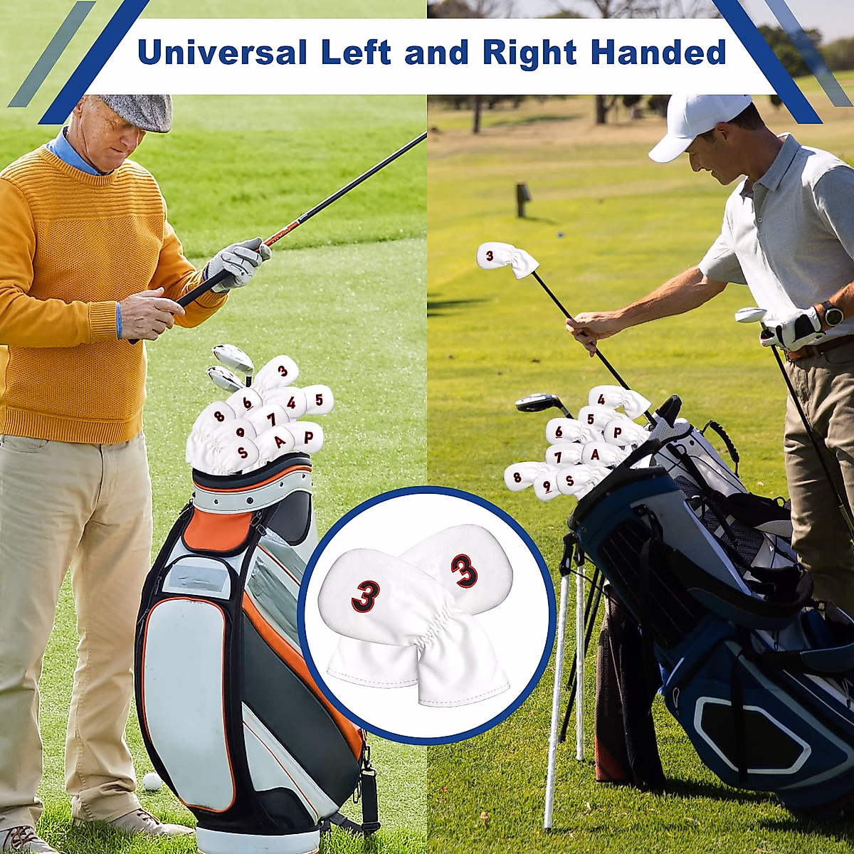 Big Teeth Golf Iron Covers White, 10Pcs Golf Iron Covers Set, Golf Club Iron Head Covers Fit Right and Left Handed Golfer