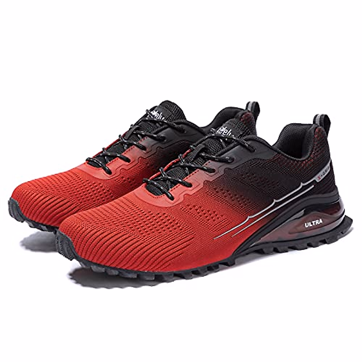 Kricely Men's Trail Running Shoes Fashion Hiking Sneakers for Men Tennis Cross Training Shoe Red Black Non-Slip Walking Footwear Size 10.5