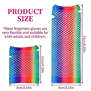 Yolev Rainbow Fingerless Fishnet Gloves 2 Pairs Long Fishnet Mesh Fingerless Gloves 80s Short Fishnet Gloves 80s 90s Party Cosplay Costume Accessories for Women and Girls