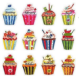 FLYAB 12Pcs Birthday Cutouts for Classroom Decoration Birthday Cupcake Cutouts Calendar Chart Poster Birthday Bulletin Board Decorations for Classroom Birthday Party Decoration Teacher Supplies