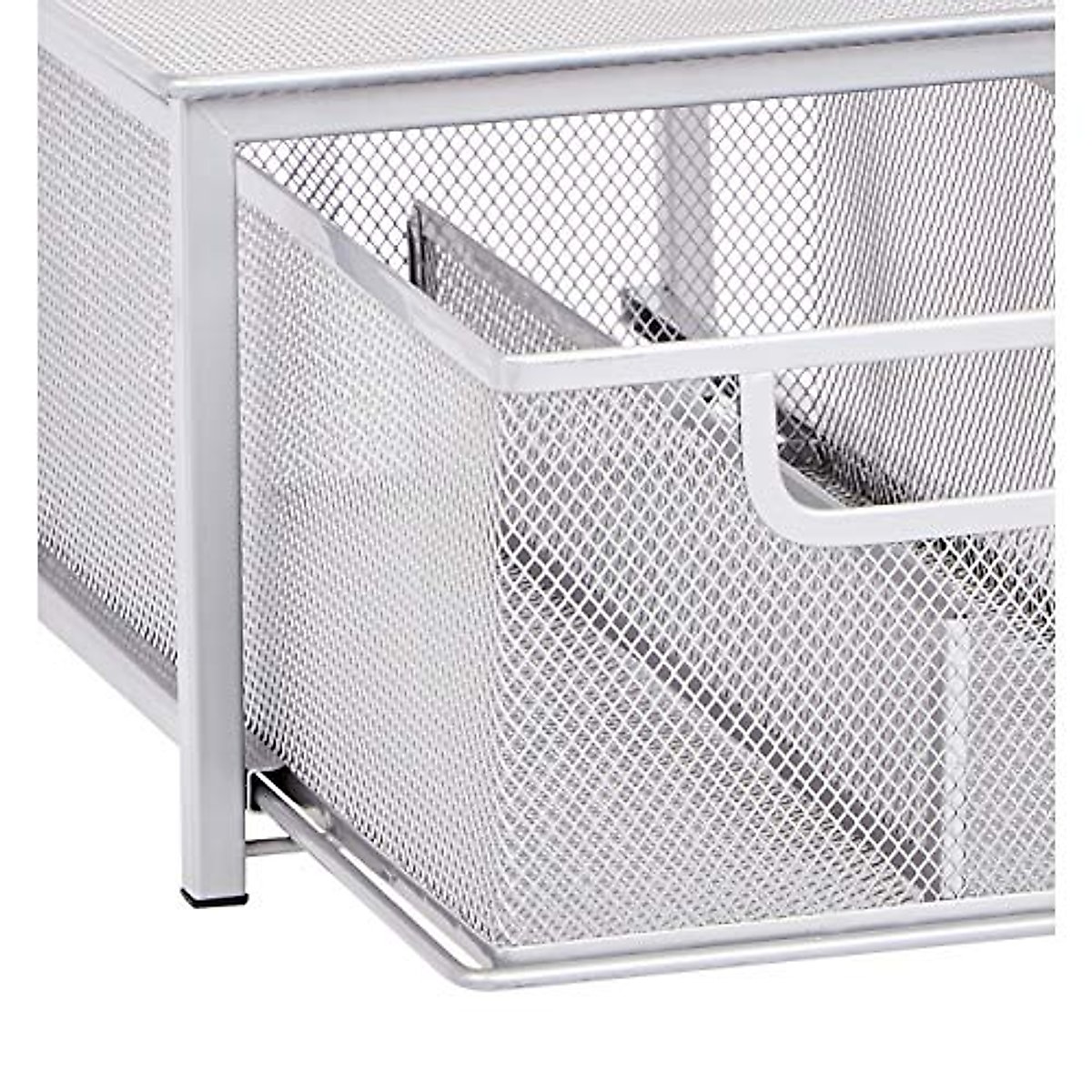 Amazon Basics Mesh Sliding Basket Drawer Storage Shelf Organizer, Silver