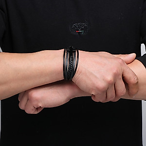 Bracelet for Husband Multi-layer Braided Leather Cuff Bangle Bracelet Wristband Gifts from Wife Handmade Cross Wrist Band Cuff Bangle Bracelet for Him Anniversary Birthday Christmas Gifts for Men 8.5 Inches