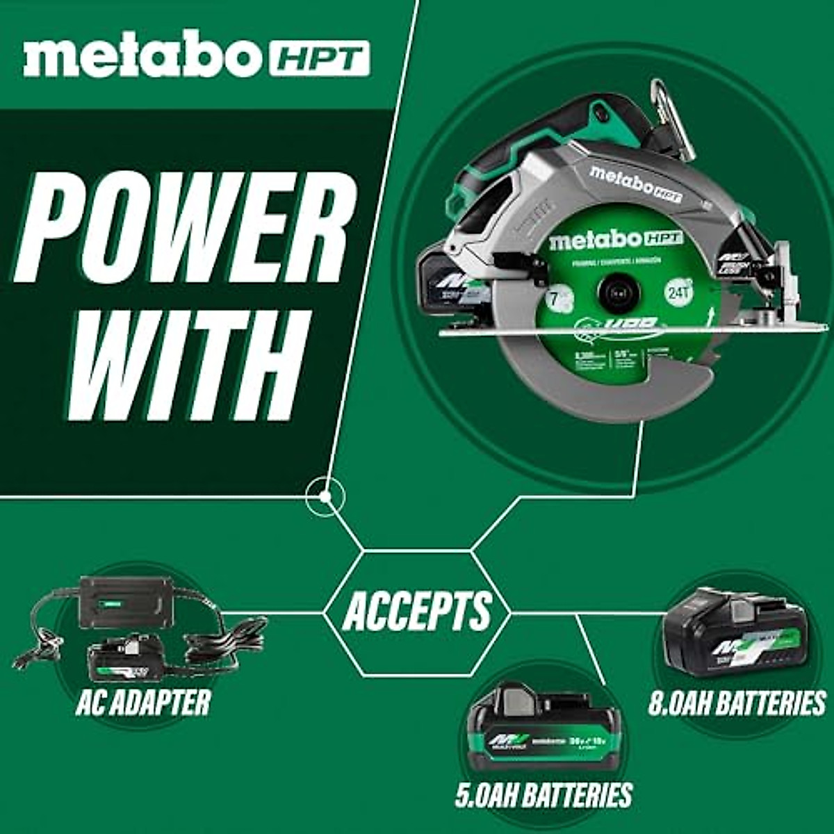 Metabo HPT 36V MultiVolt™ Circular Saw, 7-1/4-Inch, Torque Boost Technology, Tool Body Only, Optional AC Adapter Available, C3607DBQ4