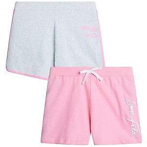 Fila Girls' Active Shorts - 2 Pack French Terry Sweat Shorts - Gym Running Performance Athletic Shorts (7-16), Size 7-8, Light Pink/Light Grey