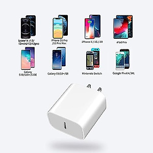 4-Pack iPhone Fast Charger, 20W PD USB C Wall Fast Charger Adapter with USB C Cable Compatible with iPhone 14/14 Pro/14 Pro Max/14 Plus/13/12/11, iPad Pro and More