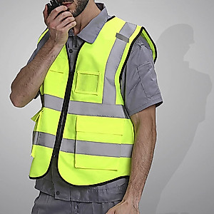 XIAKE 5 Pockets High Visibility Reflective Safety Vest for Men and Women Work Construction Vest(X-Large,Yellow)