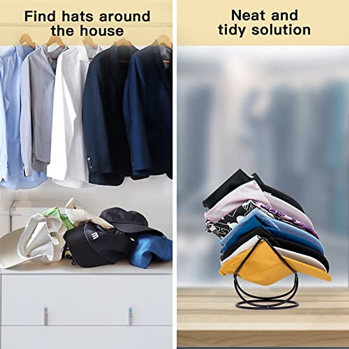 Simland Hat Rack and Baseball Cap Organizer for men and women, Black Hat Storage Display Holder on Desk (Iron)