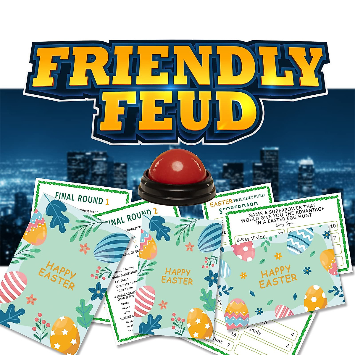 Happy Easter Day Friendly Feud Game Set, Easter Day Party Game Supplies, Easter Day Games for Adults and Teens, Feud Quiz, Family Activity, Family Games Night, Fun Holiday Game-FHSC001
