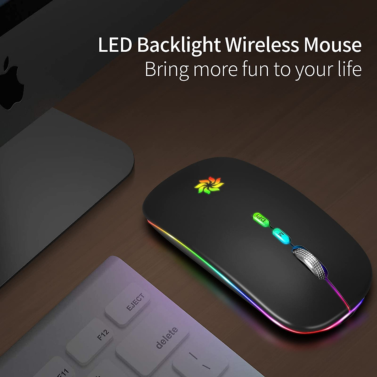 KBCASE LED Wireless Mouse Slim Silent Mouse 2.4G Rechargeable Wireless Computer Mouse Wireless Mouse for Laptop, MacBook, iPad, Chromebook, with USB & Type-c Receiver