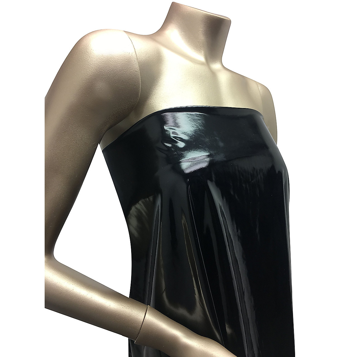 Polyester Spandex Shiny Black Faux Vinyl 2 Ways Stretch Fabric