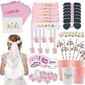 HYOWCHI Bachelorette Party Favors, Bridal Shower Bachelorette Party Decorations Supplies, Bride Sash, Sunglasses, Makeup Bag, Cup, Shot Glasses Necklace, Scrunchies, Tattoo, Bride Veil, Koozies