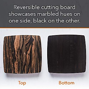 Stella Falone Reversible Wood Cutting Board Made of Solid West African Crelicam Ebony Wood – 11.4'' x 11.4'' x 1.6'', Heavy-Duty, Premium Serving Board w/Carved Grip Edge – Includes Conditioning Oil