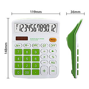 Meichoon Calculator Desktop Solar Battery Dual Power, 12 Digit Large LCD Display Financial Dedicated Calculator Large Standard Function Desktop Business Calculator for Office/Home/School KA08 Green