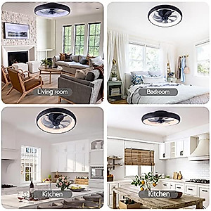Femony Ceiling Fans with Light,20" Dimmable Modern Ceiling Fans with Lights and Remote,3 Light Color Change/6-Speed/Timing Setting,Flush Mount Ceiling Fan for Bedroom,Matte Black Finish