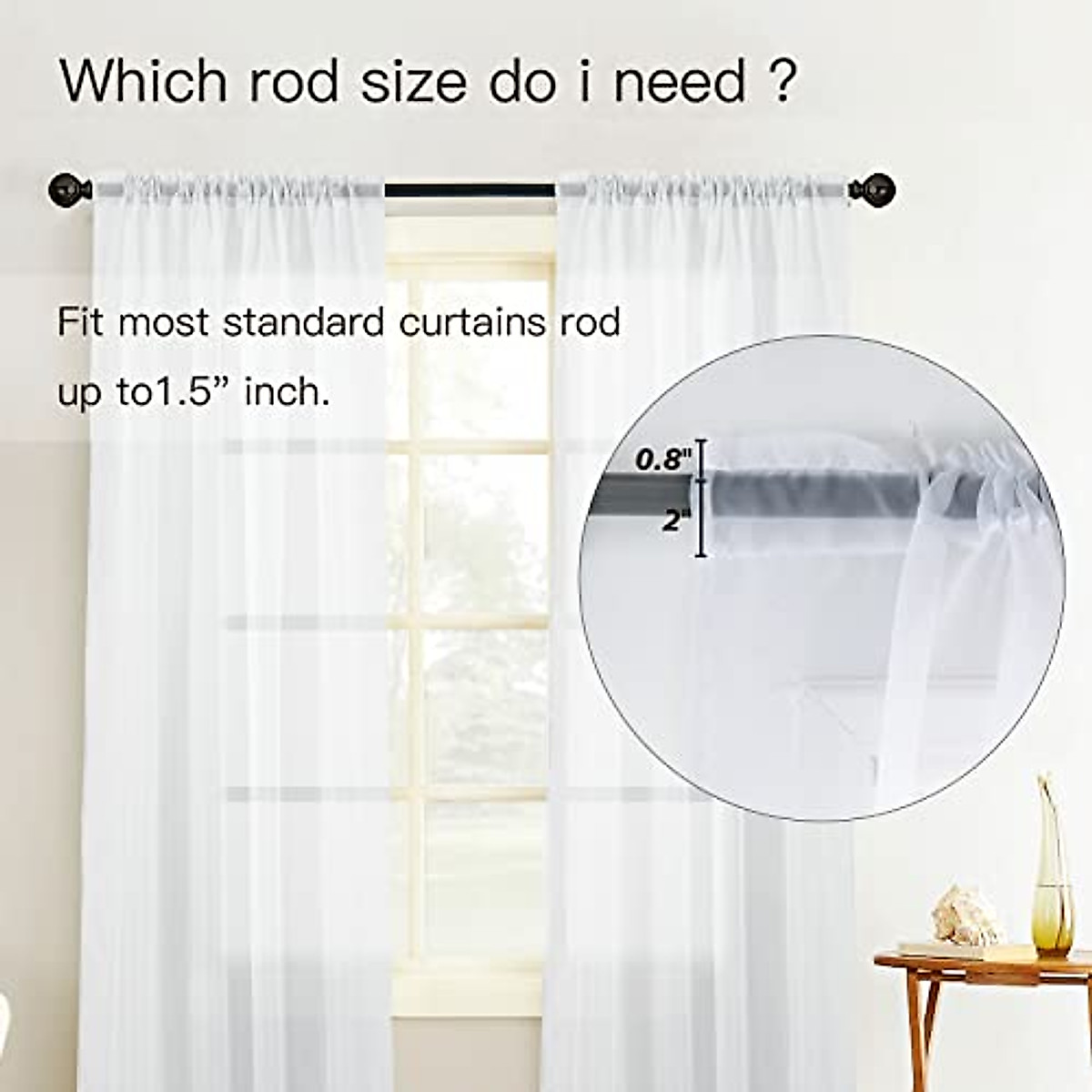 Tony's collection White Sheer Curtains 63 Inch, Rod Pocket Voile Drapes for Living Room, Bedroom, Window Treatments Curtain Panels for Yard, Patio, Villa, Parlor(34x63 Inch, White,2 Panels)