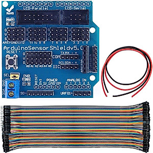 DAOKI Sensor Shield V5.0 Expansion Board UNO MEGA R3 V5 for Arduino Electronic Building Blocks of Robot Genuino System with Dupont Cable + Power Wire