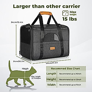 Dog Carrier Morpilot Cat Carrier Pet Travel Carrier Bag Airline Approved Folding Fabric Pet Carrier for Small Dogs Puppies Medium Cats, w/Locking Safety Zippers, Foldable Bowl, Gray