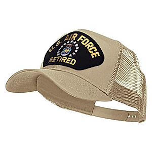 e4Hats.com US Air Force Retired Military Patched Mesh Cap - Khaki OSFM