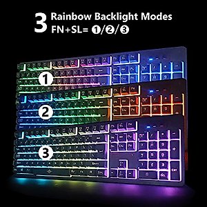 FELICON Wired Gaming Keyboard and Mouse Combo & 10 RGB Mouse Pad Set Waterproof 104 Keys Rainbow Backlight Mechanical Feel Keyboard and Crack Glowing Mouse for Laptop PC Computer Gaming and Work