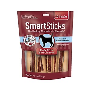SmartBones SmartSticks, Treat Your Dog to a Rawhide-Free Chew Made With Real Chicken and Vegetables, 10 sticks