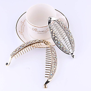 UUYYEO 4 Pcs Shining Rhinestone Banana Hair Clip Hair Claw Grip Fishtail Clip Comb Headdress