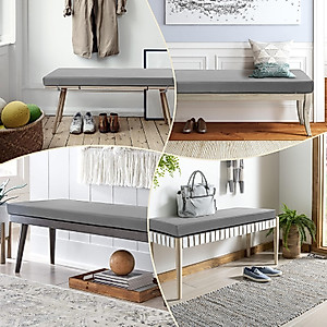 ROFIEJOX Bench Cushion 36 inch - Leathaire Fabric, Waterproof Comfort Soft, High-Density Foam, Non-Slip Long Seat Cushion for Indoor/Outdoor Furniture Window Patio Garden, (36x14x3) Sliver Grey