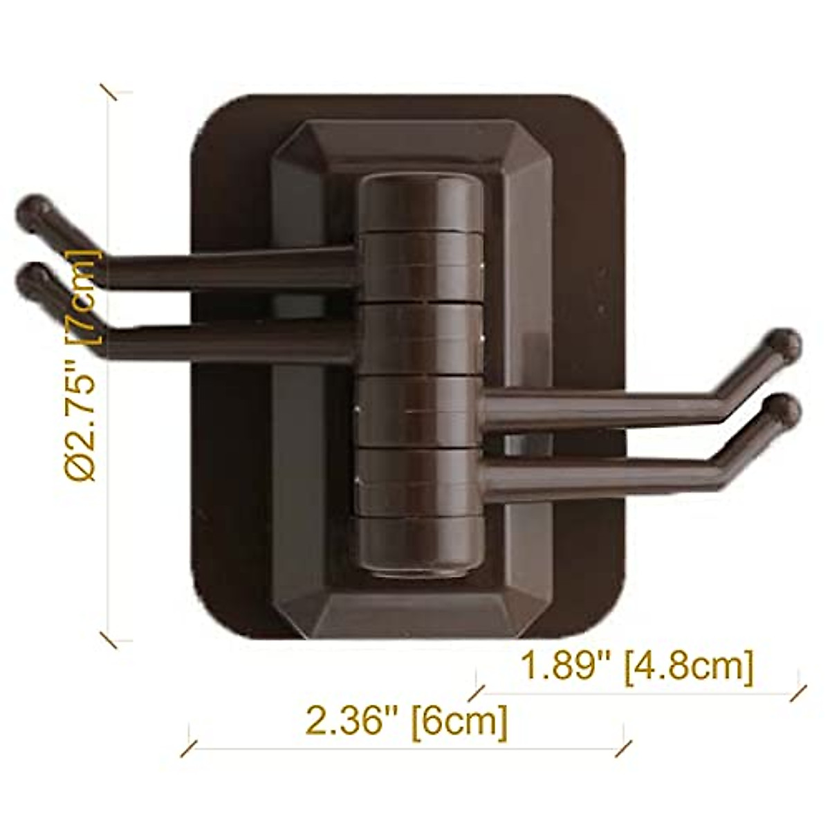Fineget Adhesive Door Hooks for Hanging Bathroom Kitchen Hooks 4 Rotatable Arms Round Towel Hooks Brown 2 Pairs