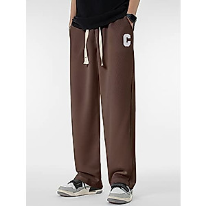 SHENHE Men's Elastic Waist Drawstring Sweatpants Straight Leg Loose Pants Trousers Coffee Brown M
