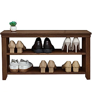 Aroktake Shoe Rack Bench, 2-Tier Wood Heavy Duty Shoe Organizer Shelf for Entryway, Living Room,Bedroom (Brown, 11.81"X31.5"X16.54")