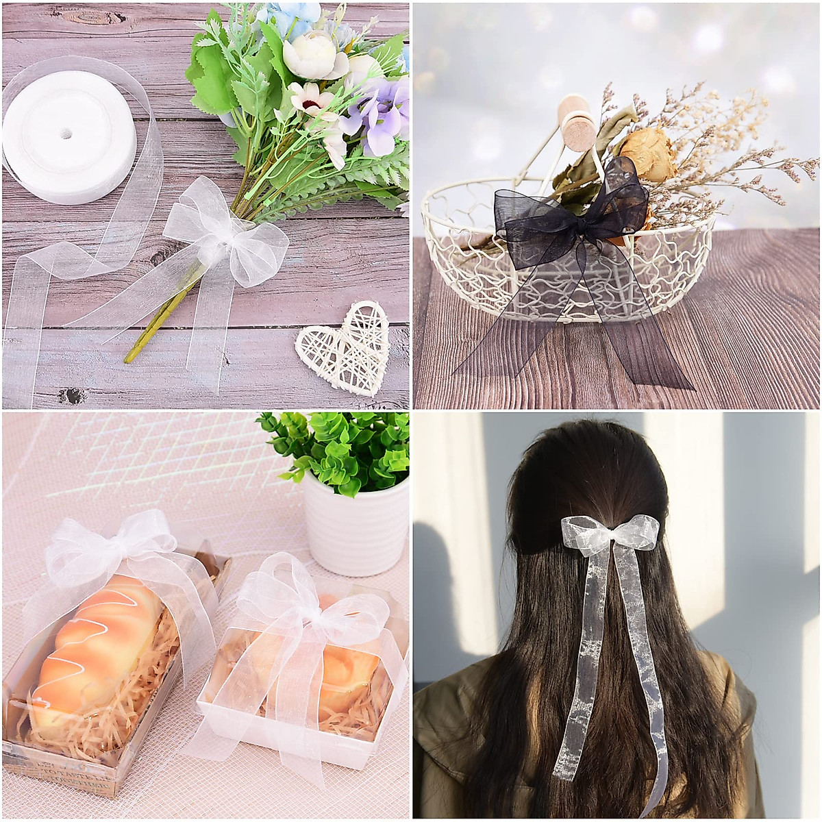 Hapeper 2 Rolls 1 Inch Sheer Organza Chiffon Ribbons for Gift Wrapping DIY Crafts Party Decoration, 50 Yards/ Roll (Light Purple, Light Blue)