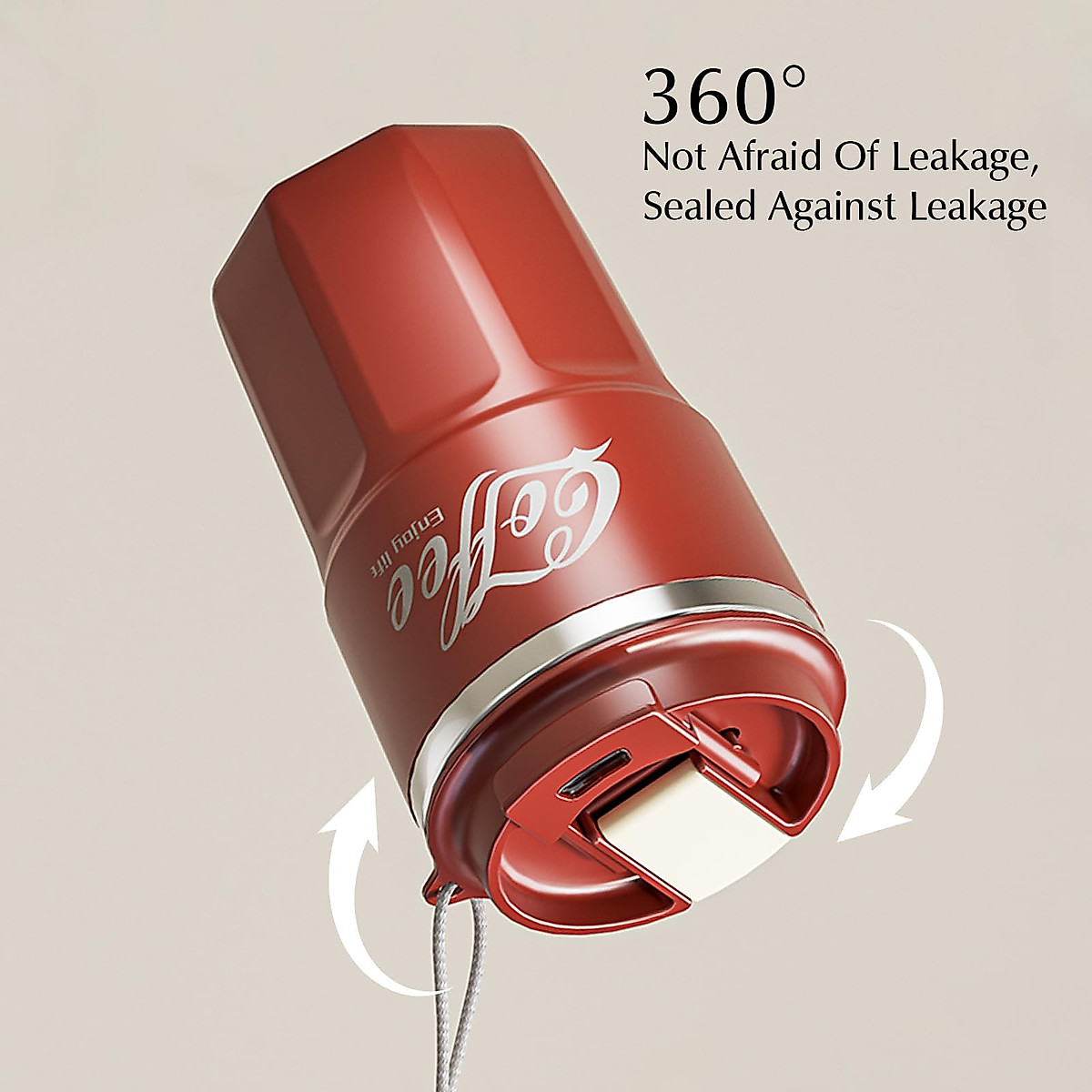 Colawind 16oz Travel Mug, Reusable Coffee Cups with Flip Top Lids, Stainless Steel Coffee Tumbler with Rope, 480ml Red Drink Cup for Iced Tea, Coffee, Water