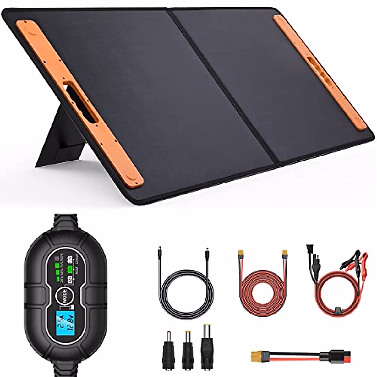 100W 18V Portable Solar Panel for Power Station, 100 watt Solar Charger with USB QC 3.0 Typc C Output + 10A MPPT Charge Controller to Charge 12V Batteries for RV Camping Travel Outdoor Backup