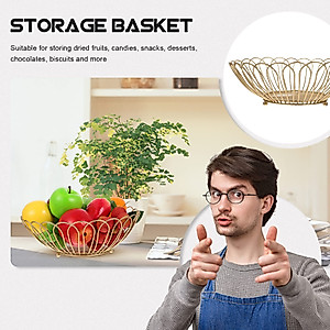 Zerodeko Round Wire Basket Metal Fruit Bowl Decorative Bowl Modern Centerpiece Bowl Countertop Fruit Holder Serving Tray for Kitchen Counter Bread Snacks Candy Vegetable Golden Fruit Bowl